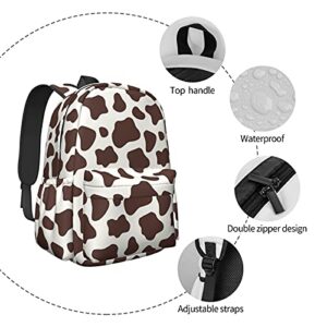 KiuLoam 17 Inch Backpack Brown And White Cow Print Laptop Backpack Shoulder Bag School Bookbag Casual Daypack