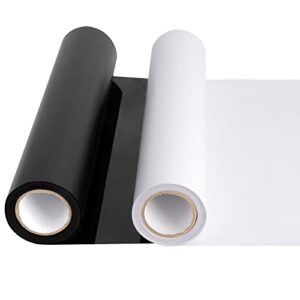 htv black and white heat transfer vinyl rolls, 12″ x 20ft htv iron on vinyl for shirts, black & white vinyl for cricut, cameo, heat press machines (2 rolls 12 inches x 10 feet each)