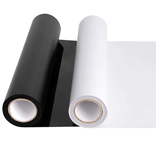 HTV Black and White Heat Transfer Vinyl Rolls, 12" x 20ft HTV Iron on Vinyl for Shirts, Black & White Vinyl for Cricut, Cameo, Heat Press Machines (2 Rolls 12 Inches x 10 Feet Each)