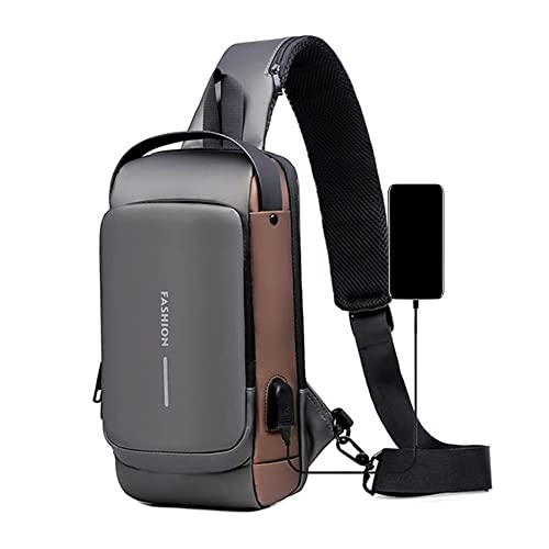 Goderat USB Charging Sport Sling Anti-Theft Shoulder Bag, Fashion Waterproof Sport Crossbody Bags for Men and Women (Grey and Brown)