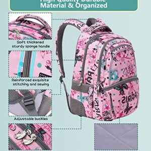 NEW TILAMI Kids Travel School Backpack for Girls,Elementary School Bags for Primary Middle Waterproof Laptop Backpacks for Kids School Bags 16inch 300D High Density Oxford Pink Paris