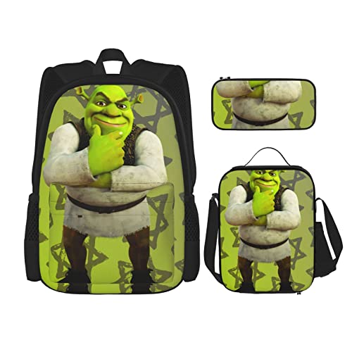 Shr.Ek Anime 3 Pcs Backpack Set Teen Large Capacity School Bag Set With Lunch Bag And Pencil Case For Boys And Girls