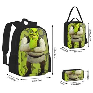 Shr.Ek Anime 3 Pcs Backpack Set Teen Large Capacity School Bag Set With Lunch Bag And Pencil Case For Boys And Girls