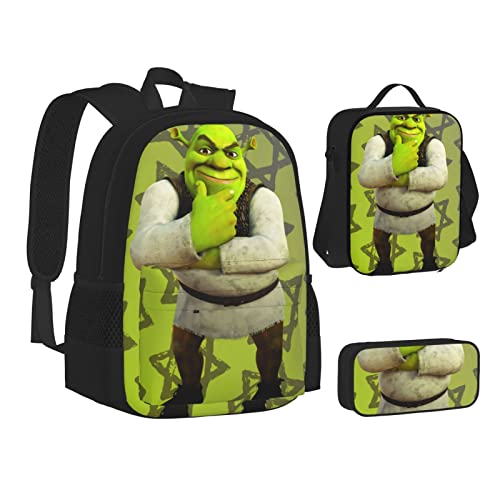 Shr.Ek Anime 3 Pcs Backpack Set Teen Large Capacity School Bag Set With Lunch Bag And Pencil Case For Boys And Girls