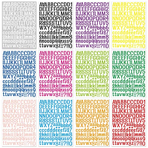 1512 Alphabet Stickers 12 Sheets Alphabet Stickers Vinyl Self-Adhesive Number Alphabet Vinyl Stickers, Mailbox Numbers Labels DIY Crafts Art Making, Decals for Sign,Notebook, Classroom Decor, Door