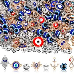 450 pieces evil eye beads blue evil eye charms rondelle spacer beads mix alloy enamel evil eye charms jewelry connectors silver flower beads for diy craft bracelet necklace jewelry making