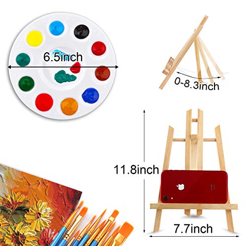 72 PCS Professional Painting Set with Easels, 6 PCS Wood Easels,6 Packs of 60 Brushes with Nylon Brush Head and 6 pcs Palettes, Painting Supplies kit for Kids & Adults to Painting Party.