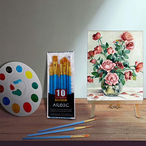 72 PCS Professional Painting Set with Easels, 6 PCS Wood Easels,6 Packs of 60 Brushes with Nylon Brush Head and 6 pcs Palettes, Painting Supplies kit for Kids & Adults to Painting Party.