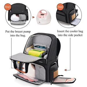 LUXJA Breast Pump Backpack and A Breastmilk Cooler Bag Bundle, Black