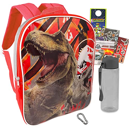 Fast Forward Jurassic World Backpack for Boys, Kids - 5 Pc Bundle with 16" Jurassic World School Backpack Bag, Water Bottle, Stickers, Backpack Clip, and More (Jurassic Park School Supplies)