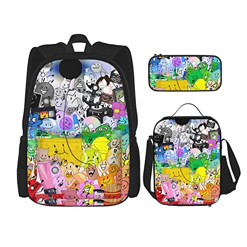 3 Pack School Backpack Battle for Bfdi Book Bag with Lunch Tote Pencil Case For Teen Boys Girls