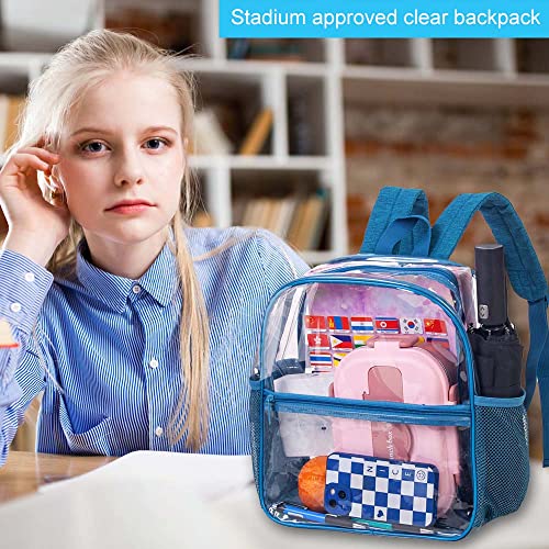 Clear Backpack 12x12x6 Stadium Approved, Transparent Mini Bookbag, Small Heavy Duty See Through Small Bag - Blue