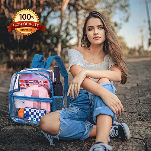 Clear Backpack 12x12x6 Stadium Approved, Transparent Mini Bookbag, Small Heavy Duty See Through Small Bag - Blue