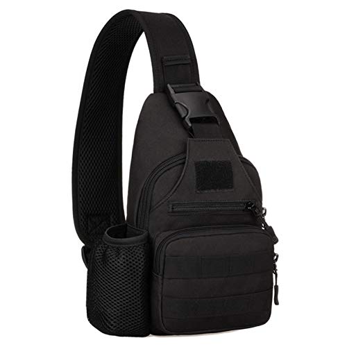 Tactical Military Chest Sling Bag Water Resistant MOLLE Shoulder Backpack Mens One Strap Daypack with Water Bottle Holder