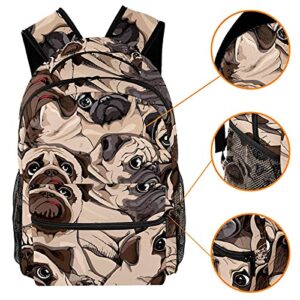 Niaocpwy Funny Cute Pug Dog Backpack For Middle School Student, Durable Daypack With Adjustable Strap