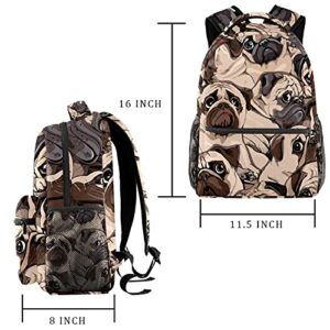 Niaocpwy Funny Cute Pug Dog Backpack For Middle School Student, Durable Daypack With Adjustable Strap