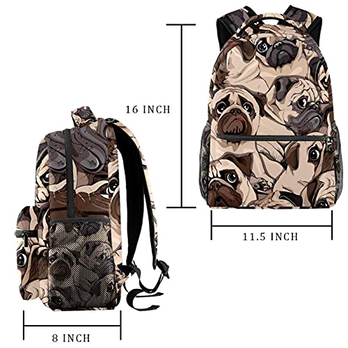 Niaocpwy Funny Cute Pug Dog Backpack For Middle School Student, Durable Daypack With Adjustable Strap