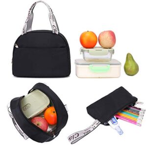 Hey Yoo School Backpack for Girls Women Children Kids Backpack School Bag Bookbag Set with Lunch Bag for Teen Girl (Black)