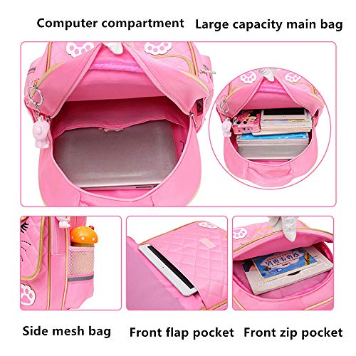 Girls Rolling Backpack Trolley School Bags Cat Face Print Travel Wheeled Carry-on Kids' Luggage