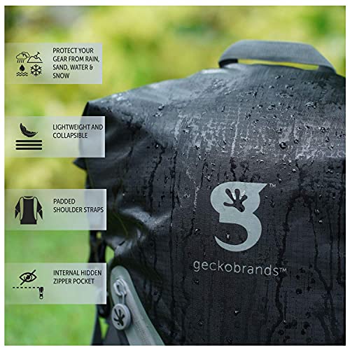 geckobrands Lightweight 30L Waterproof Backpack, Black/Grey - Watertight Backpack for Hiking and Light Water Activities