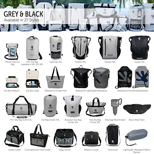 geckobrands Lightweight 30L Waterproof Backpack, Black/Grey - Watertight Backpack for Hiking and Light Water Activities