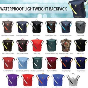 geckobrands Lightweight 30L Waterproof Backpack, Black/Grey - Watertight Backpack for Hiking and Light Water Activities