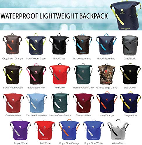 geckobrands Lightweight 30L Waterproof Backpack, Black/Grey - Watertight Backpack for Hiking and Light Water Activities