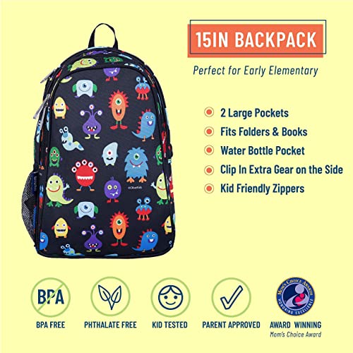 Wildkin 15 Inch Kids Backpack Bundle with Lunch Bag (Monsters)