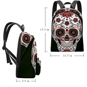 Large Canvas Backpack Ornate Sugar Skull-01 College School Men & Women