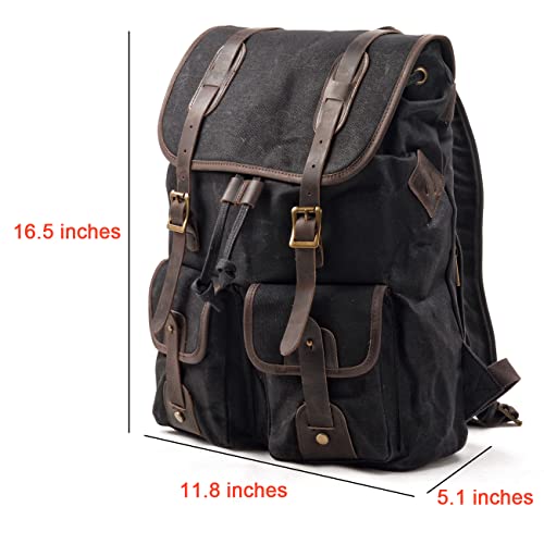 WUDON Canvas Leather Backpack for Men - Vintage Canvas Shoulder Rucksack for School Flight Hiking