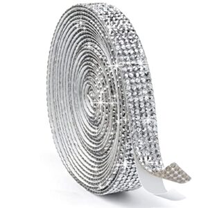 self adhesive rhinestone strips diamond bling crystal rhinestone ribbon sticker, bling wrap roll diy for crafting, cake decorating and fabric (0.45 inches * 3 yards, silver)