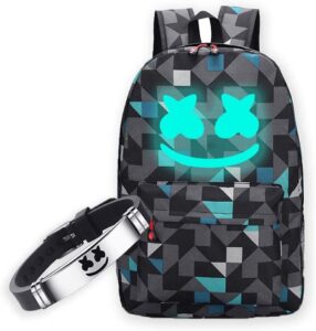 smile luminous backpack dj music bracelet for kids christmas gift, fashion laptop backpack schoolbag daypack for travel outdoor rucksack, black