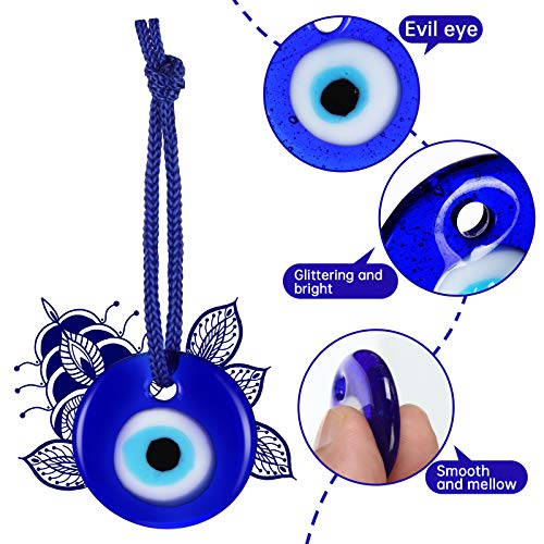 20 Pieces Turkish Blue Evil Eye Beads Charms Pendants Crafting Glass Beads Wall Hanging Ornament with Ropes for Jewelry Accessories Home Craft Decoration (Round)