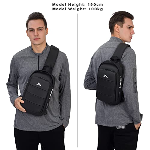 Sling Shoulder Bag for Men Crossbody Waterproof Backpack Chest Bag with USB Charging, Casual Sport Crossbody Fanny Pack(black)