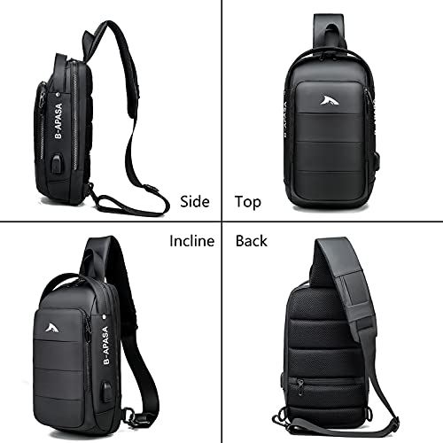 Sling Shoulder Bag for Men Crossbody Waterproof Backpack Chest Bag with USB Charging, Casual Sport Crossbody Fanny Pack(black)