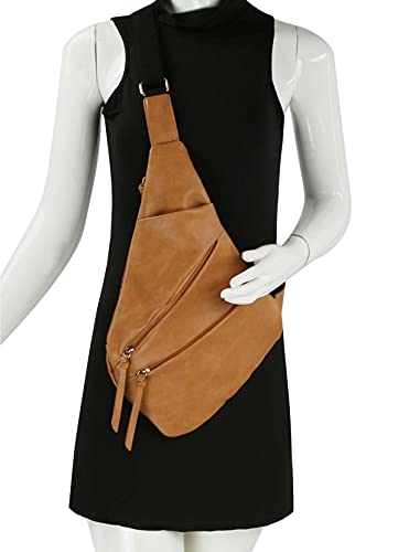 Fashion Sling Bag Crossbody Vegan Leather Daypack Men Women by Metro Muse (Black)