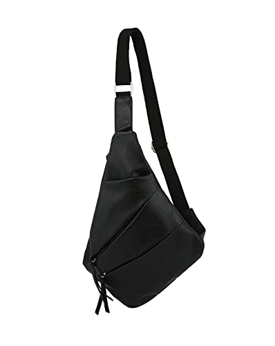 Fashion Sling Bag Crossbody Vegan Leather Daypack Men Women by Metro Muse (Black)