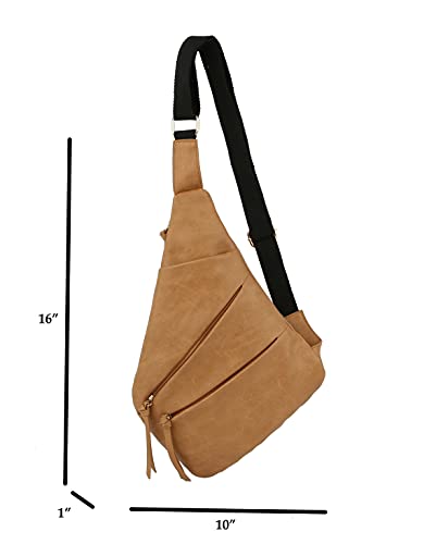 Fashion Sling Bag Crossbody Vegan Leather Daypack Men Women by Metro Muse (Black)