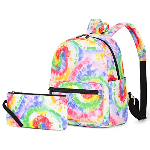 EZYCOK Girls Mini Backpack Kids Small Backpack with Purse Wallet Teens Travel Backpack Womens Casual School Bookbag (Tie-dye green )