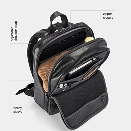 VELEZ Full Grain Leather Backpack with Laptop Compartment 14 Inch - Unisex Slim Backpack for College, Work and Business Black