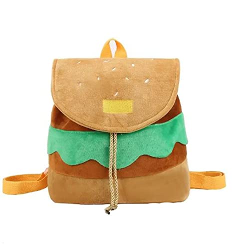 Hamburger Design Backpack Purse! Cute Front Flap Drawstring Bag! Cartoon Fluffy Lightweight School Bookbag! (Large)