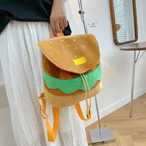 Hamburger Design Backpack Purse! Cute Front Flap Drawstring Bag! Cartoon Fluffy Lightweight School Bookbag! (Large)