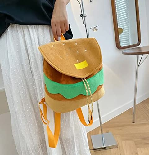 Hamburger Design Backpack Purse! Cute Front Flap Drawstring Bag! Cartoon Fluffy Lightweight School Bookbag! (Large)