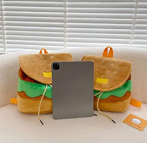 Hamburger Design Backpack Purse! Cute Front Flap Drawstring Bag! Cartoon Fluffy Lightweight School Bookbag! (Large)