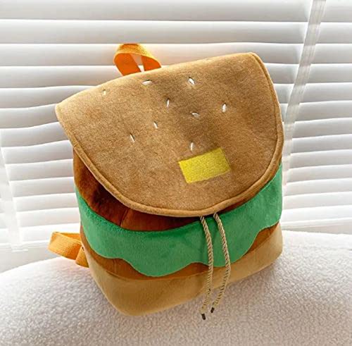 Hamburger Design Backpack Purse! Cute Front Flap Drawstring Bag! Cartoon Fluffy Lightweight School Bookbag! (Large)