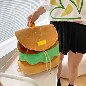 Hamburger Design Backpack Purse! Cute Front Flap Drawstring Bag! Cartoon Fluffy Lightweight School Bookbag! (Large)