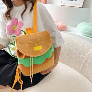 Hamburger Design Backpack Purse! Cute Front Flap Drawstring Bag! Cartoon Fluffy Lightweight School Bookbag! (Large)