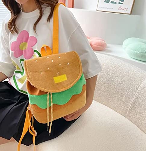 Hamburger Design Backpack Purse! Cute Front Flap Drawstring Bag! Cartoon Fluffy Lightweight School Bookbag! (Large)