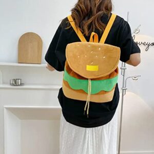 Hamburger Design Backpack Purse! Cute Front Flap Drawstring Bag! Cartoon Fluffy Lightweight School Bookbag! (Large)