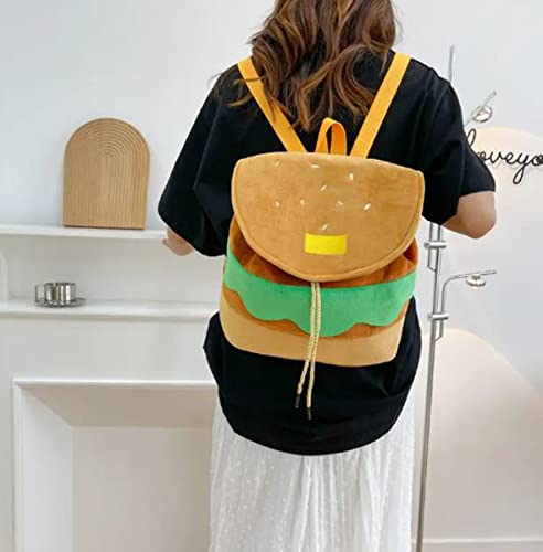 Hamburger Design Backpack Purse! Cute Front Flap Drawstring Bag! Cartoon Fluffy Lightweight School Bookbag! (Large)